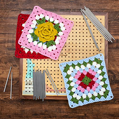 Artowell Crochet Blocking Board -Crochet Gift for Granny Square Lovers-Bamboo Blocking Board for Knitting Crochet, Full Kit with 24 Stainless Steel Rod Pins (13 in-Bohemian Patterns)