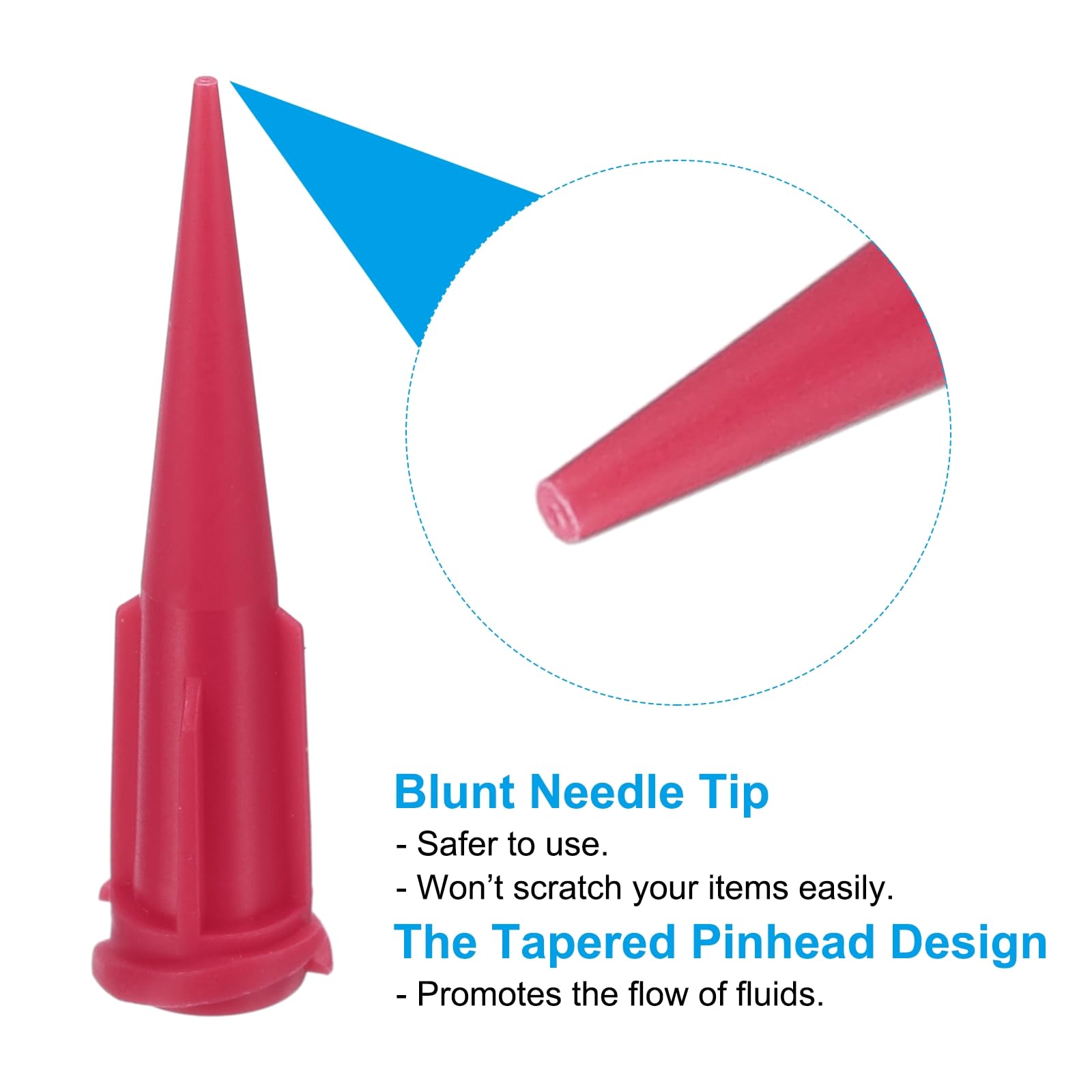 PATIKIL 25Ga Tapered Tip Dispensing Needle, 50Pcs Plastic Needle Tube Blunt Tips with Luer Lock for Glue Oil Applicator, Red