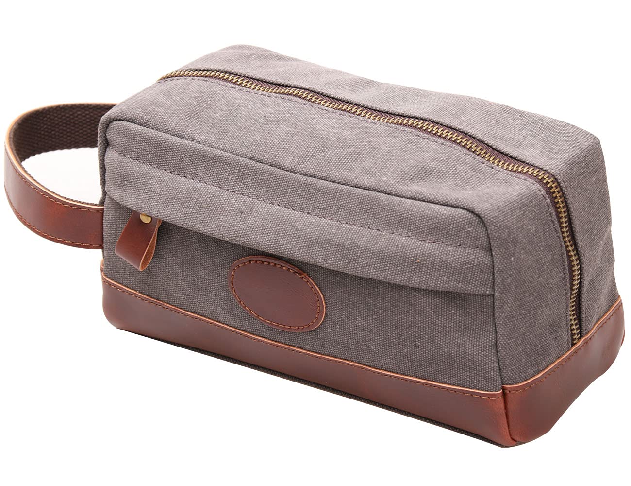 Vintage Leather Canvas Travel Toiletry Bag Shaving Dopp Kit #A001 (Grey)