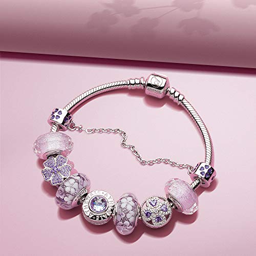 ATHENAIE Murano Glass 925 Silver Core Purple Flower Garden Bead Charms for Bracelet Mother's Day Gift