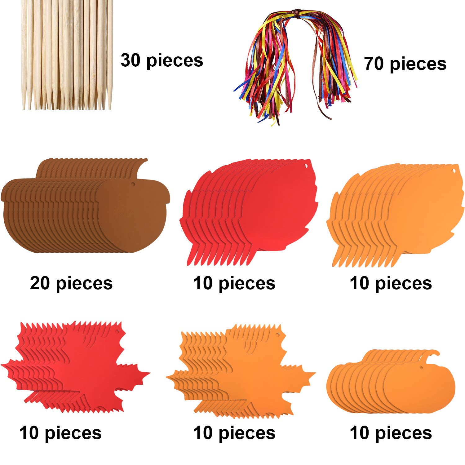 Gejoy 70 Pieces Thanksgiving Rainbow Scratch Paper Craft Kit Scratch Off Paper Fall Leaves Pumpkins Acorns Pattern Paper with Ribbons and Wooden Styluses for Harvest Party Decorations