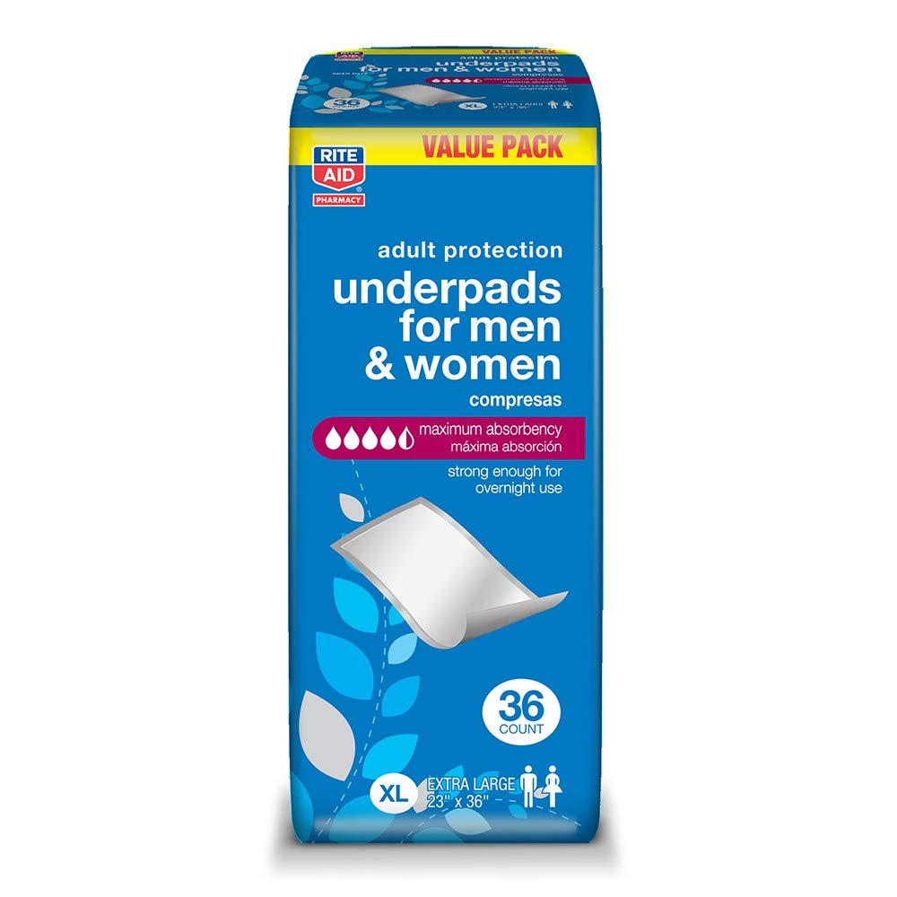 Rite Aid Disposable Underpads for Men & Women, Maximum Absorbency - 36 ct, 23” X 36”| Pads for Beds | Adult Incontinence | Strong Enough for Overnight Use