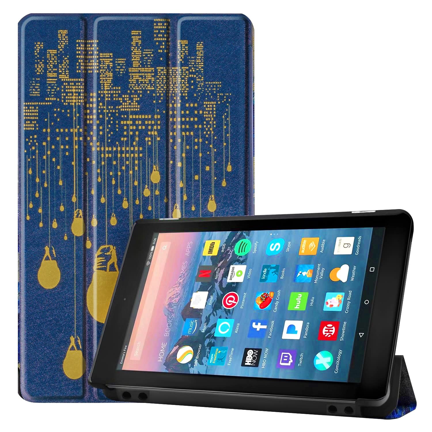 Boskin for Amazon Fire hd 10 case 2019/2017 Release- Water Safe PU Leather Smart Cover with Auto Wake/Sleep for Kindle fire hd 10 9th 7th Generation (City Night)