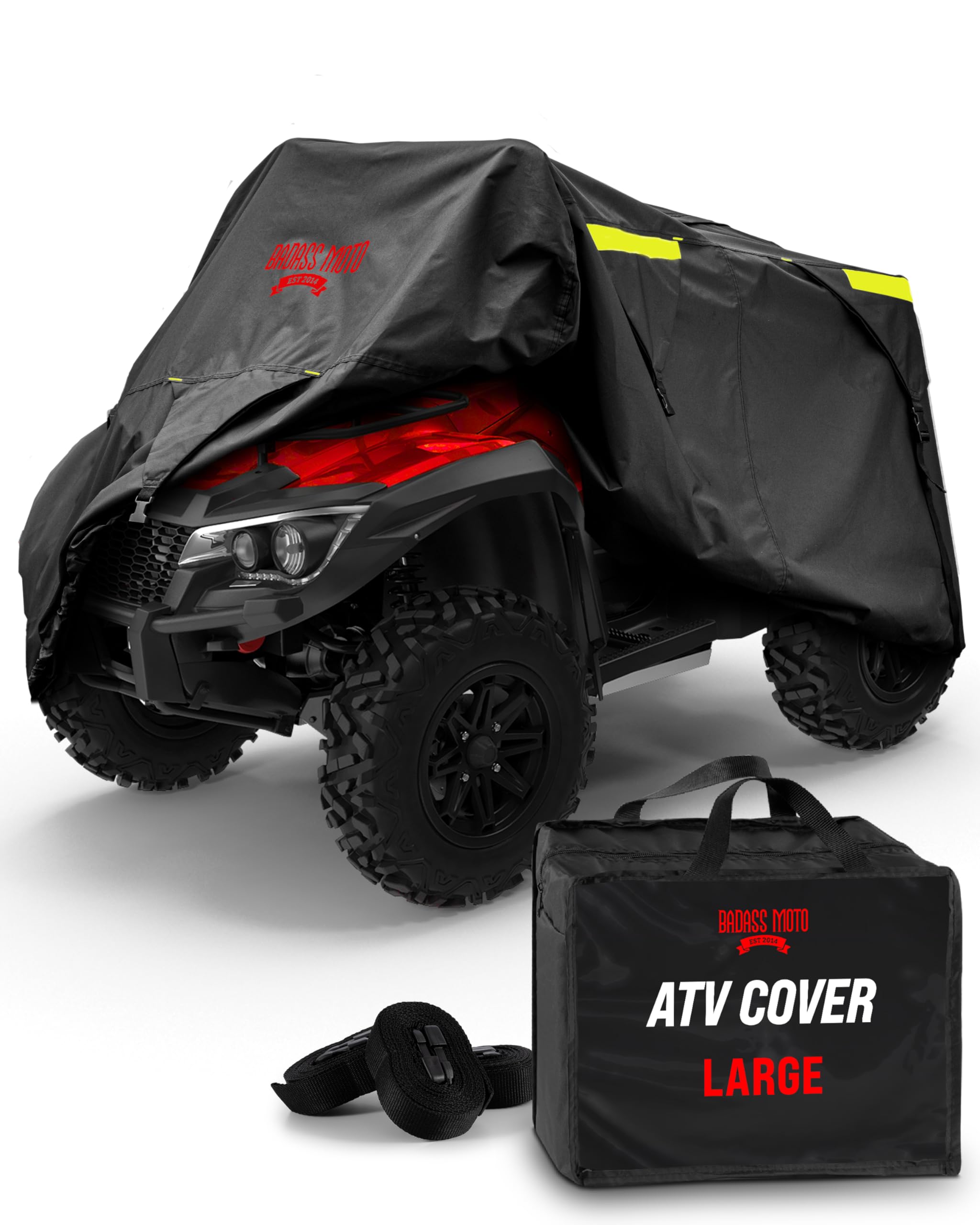 Badass Moto ATV Covers Waterproof Outdoor Heavy Duty, Rip-Resistant, Night-Reflective Quad Cover, 4 Wheeler Cover, Easy-Access Zipper & Vents Four Wheeler Accessories - ATV Gifts, Large 95" Long