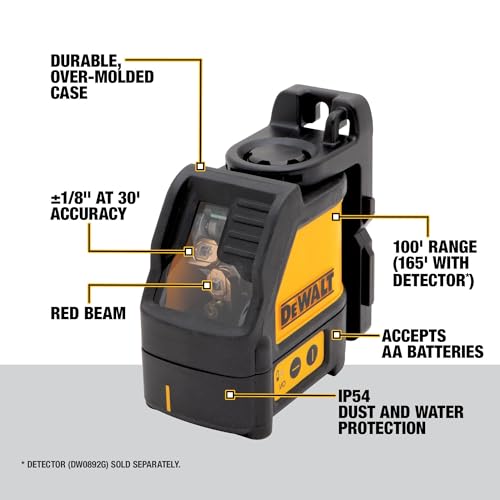 DEWALT Line Laser, Self-Leveling, Cross Line, Red Beam (DW088K)