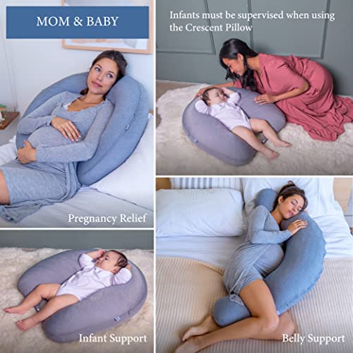 PharMeDoc Crescent Cooling Pregnancy Pillows - Body Pillow for Adults - Side Sleeper β Maternity and Nursing Pillow Breast Feeding - Pregnancy Must Haves - Dark Grey Cooling Cover