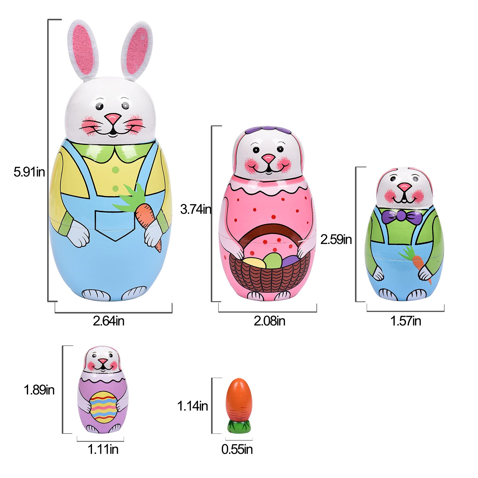 HYSIGUAN Easter Bunny, Handmade Easter Wooden Toys for Toddlers, 5 Pcs Russian Nesting Dolls, Special Easter Eggs Decoration for Home, Gifts, Table, Bedroom, Kitchen (Rabbit)