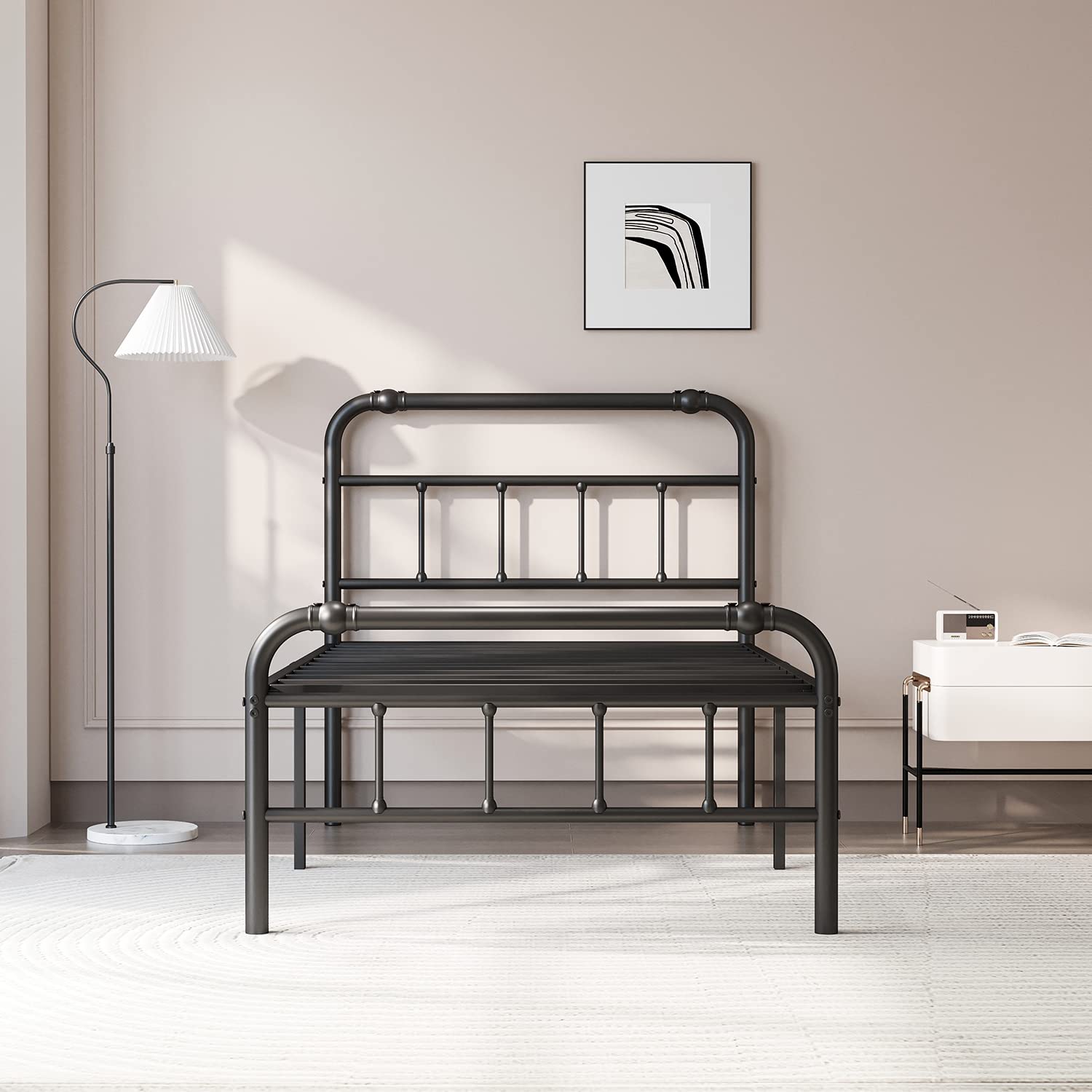 Bedella Queen Size Bed Frame with Headboard and Footboard, 18 Inches High, Heavy Duty 3500lbs Steel Slats Support, Easy to Assemble, Noise Free, No Box Sprig Needed, Black