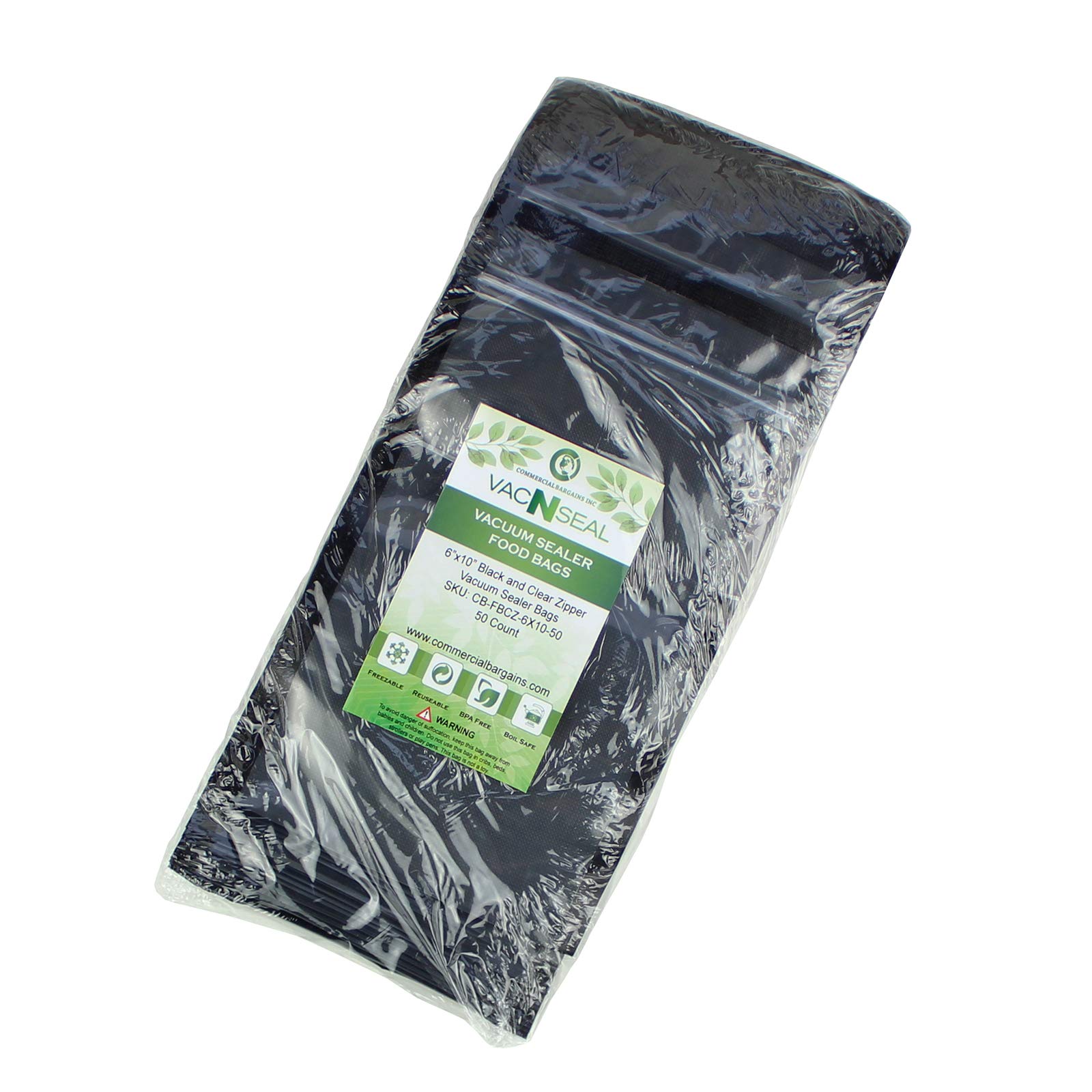 Black and Clear Food Sealer Freezer Bags for Storing Fish, Vegetables, Meat, Grains, Fruit, Nuts, and Cereal, Great Choice for Sous Vide Cooking (6" x 10")