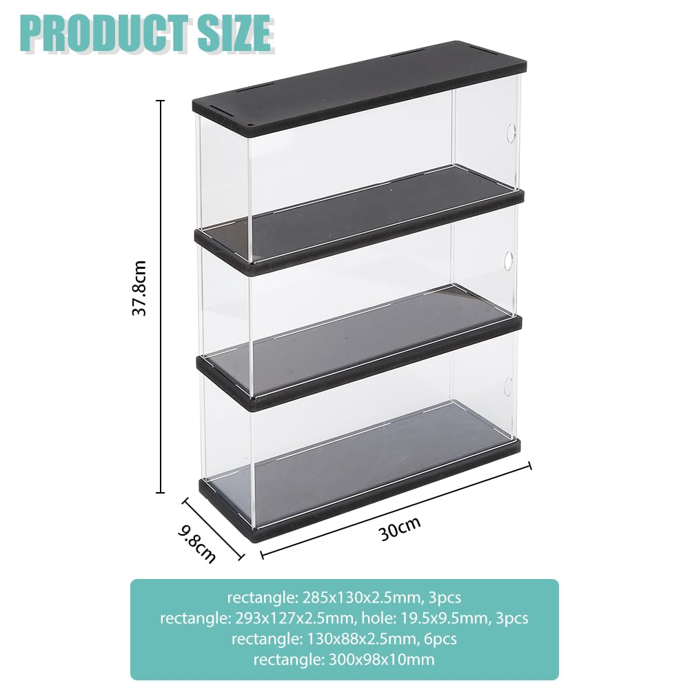 DICOSMETIC 3-Tier Transparent Display Case Acrylic Display Risers Stand with Door Rectangle Model Blocks Minifigures Display Case 300x95x378mm Holder Stand Box for Display Collection