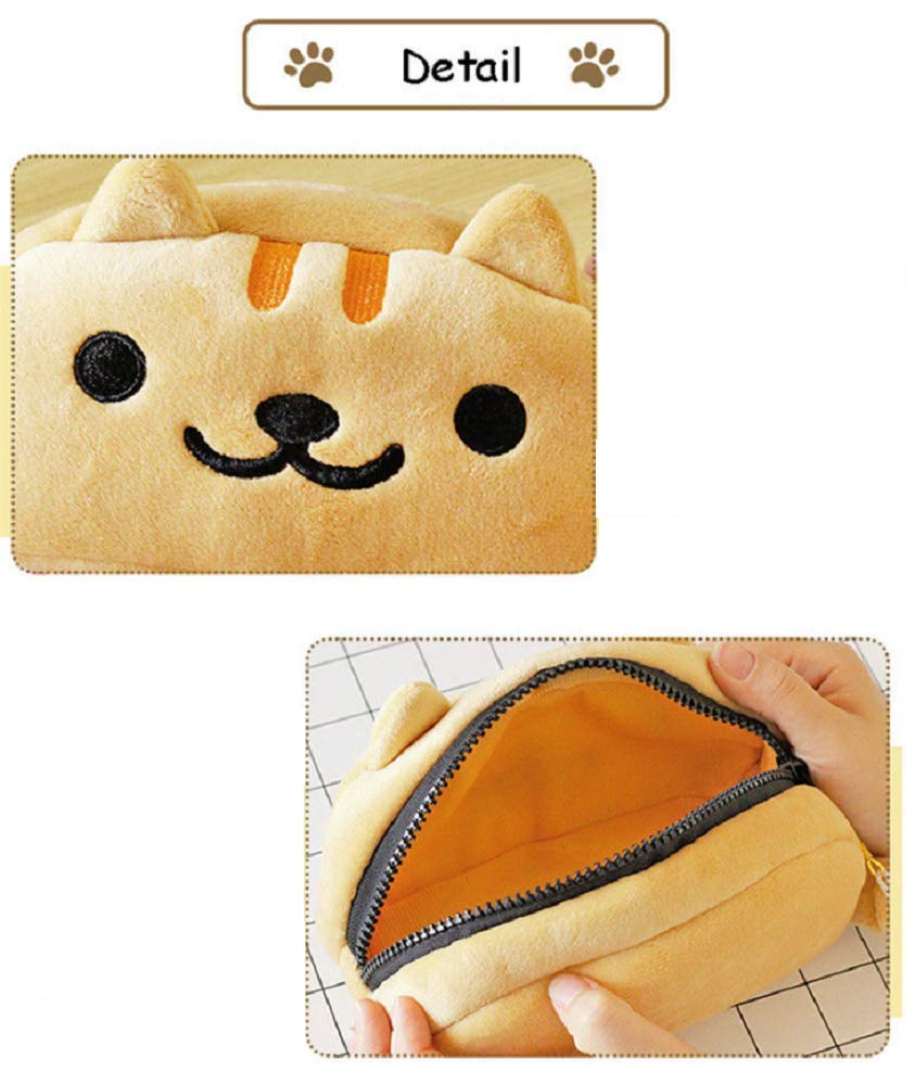 GK-O Cute Cat Plush Pencil Case Pen Bag Cartoon Make Up Cosmetic Bag (White Yellow)