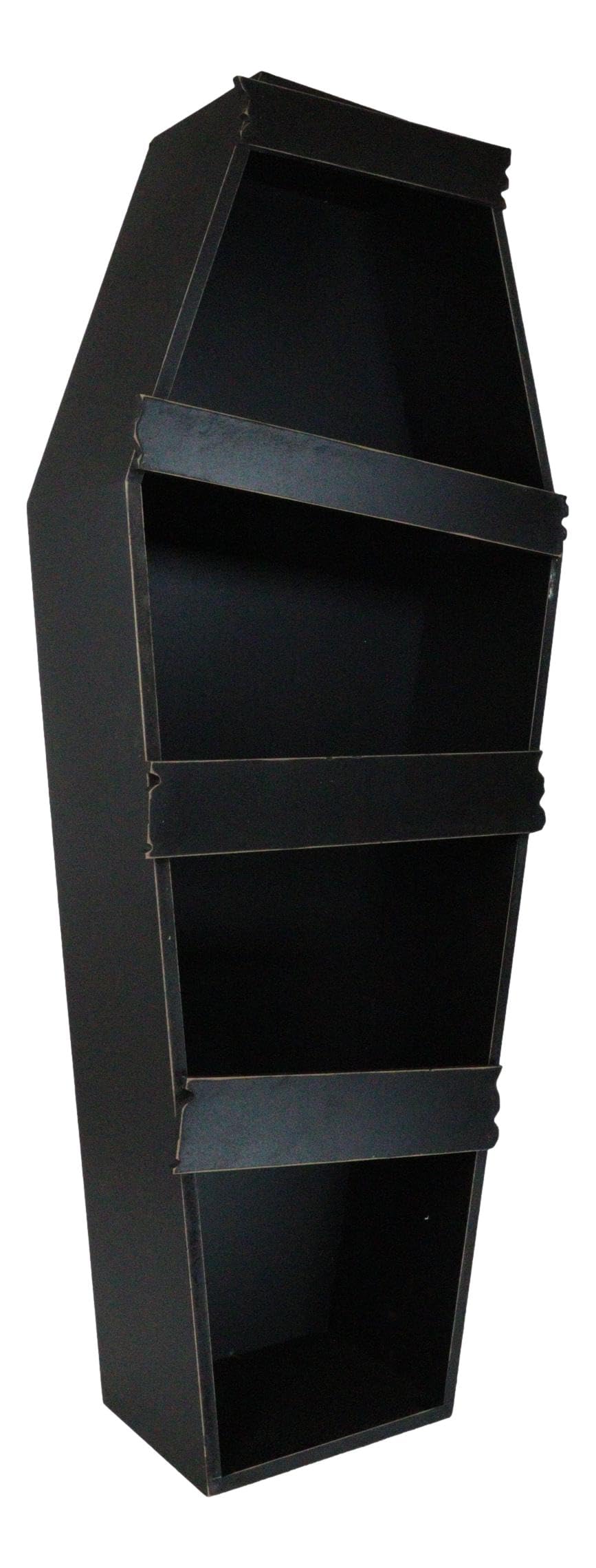 Ebros Gothic Graveyard Creepy Oddity Light Duty Black Coffin Casket Cabinet Shelving Display Wall Hanging Floating MDF Wood Shelf with 4 Tiers 30" Tall 12.5" Wide