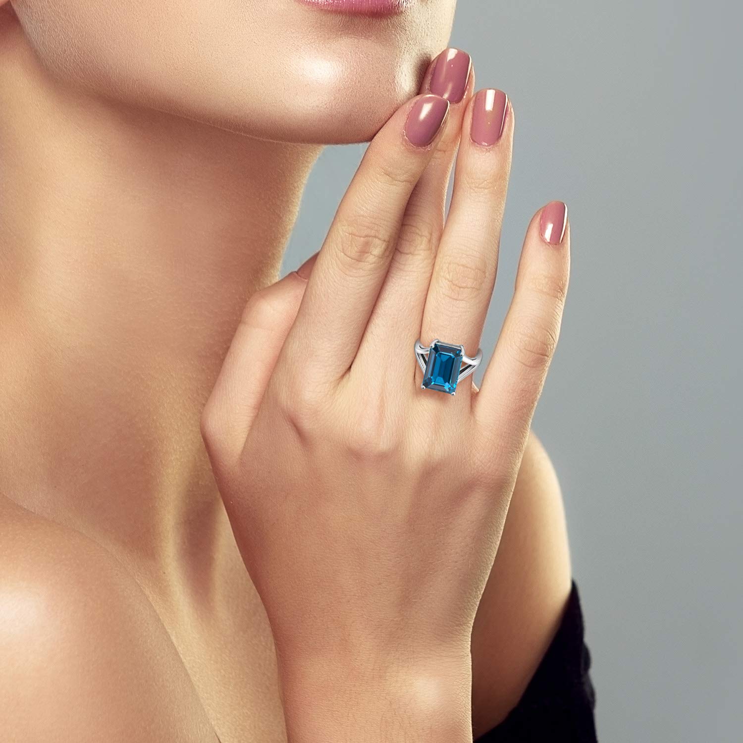 Gem Stone King 14X10MM Emerald Cut Gemstone Birthstone Solitaire Engagement Ring For Women | 925 Sterling Silver | Wedding Anniversary Promise Ring For Women | Available In Size 5, 6, 7, 8, 9