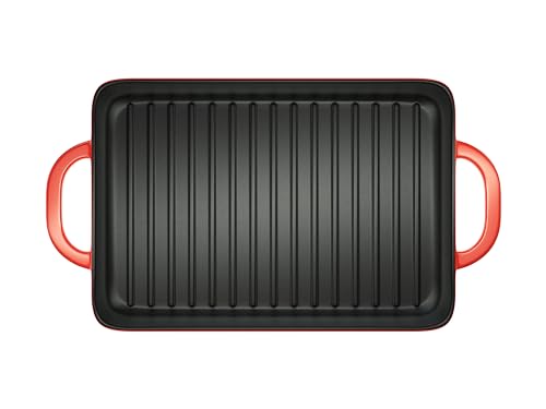 Lodge 12.5 x 8 Inch Enamel Cast Iron Grill Pan - Dual Assist Handles - Use in the Oven, on the Stove, on the Grill, or Over a Campfire - Red