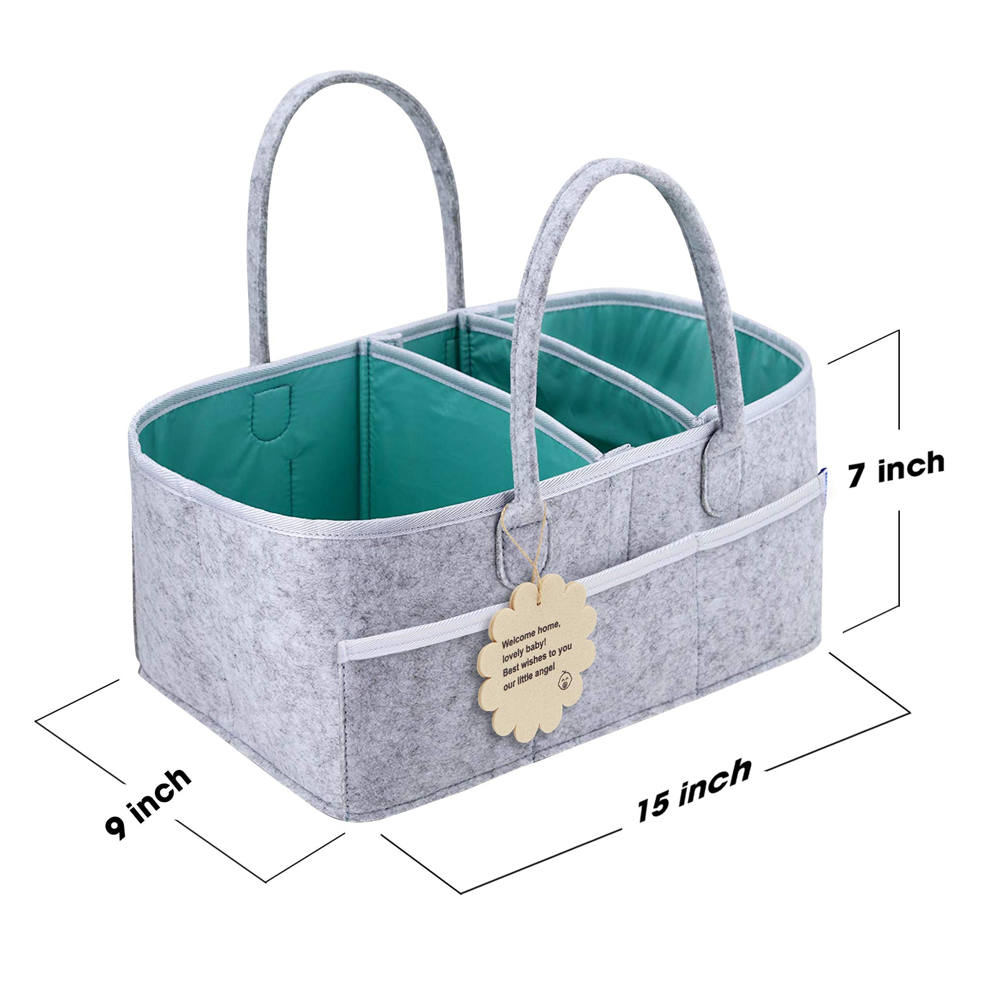 Baby Diaper Caddy Organizer - Shower Registry Gift Basket with Pacifier Clips, Bibs for Newborn - Caddy Nursery with Waterproof Liner Easy to Clean Perfect for Changing Table and Car - Grey Nappy Bag