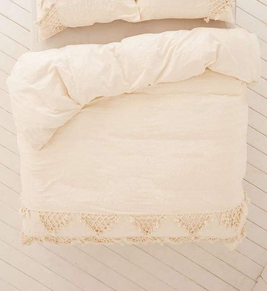 Ivory Duvet Cover Set King Boho Bedding Set Cotton Comforer Cover Set.