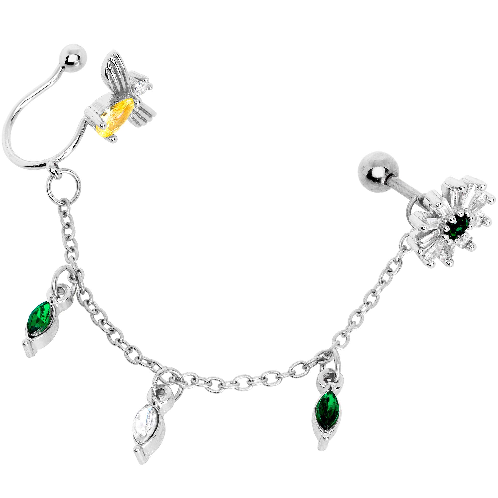 Body Candy Womens 16G Steel Flower Angel Right Ear Dangle Cuff Chain Cartilage Chain Earring for Women 1/4"