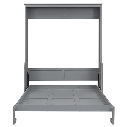 BIADNBZ Queen Size Murphy Bed with a Shelf,Foldable Bedframe for Small Space,No Need Spring Box,Gray