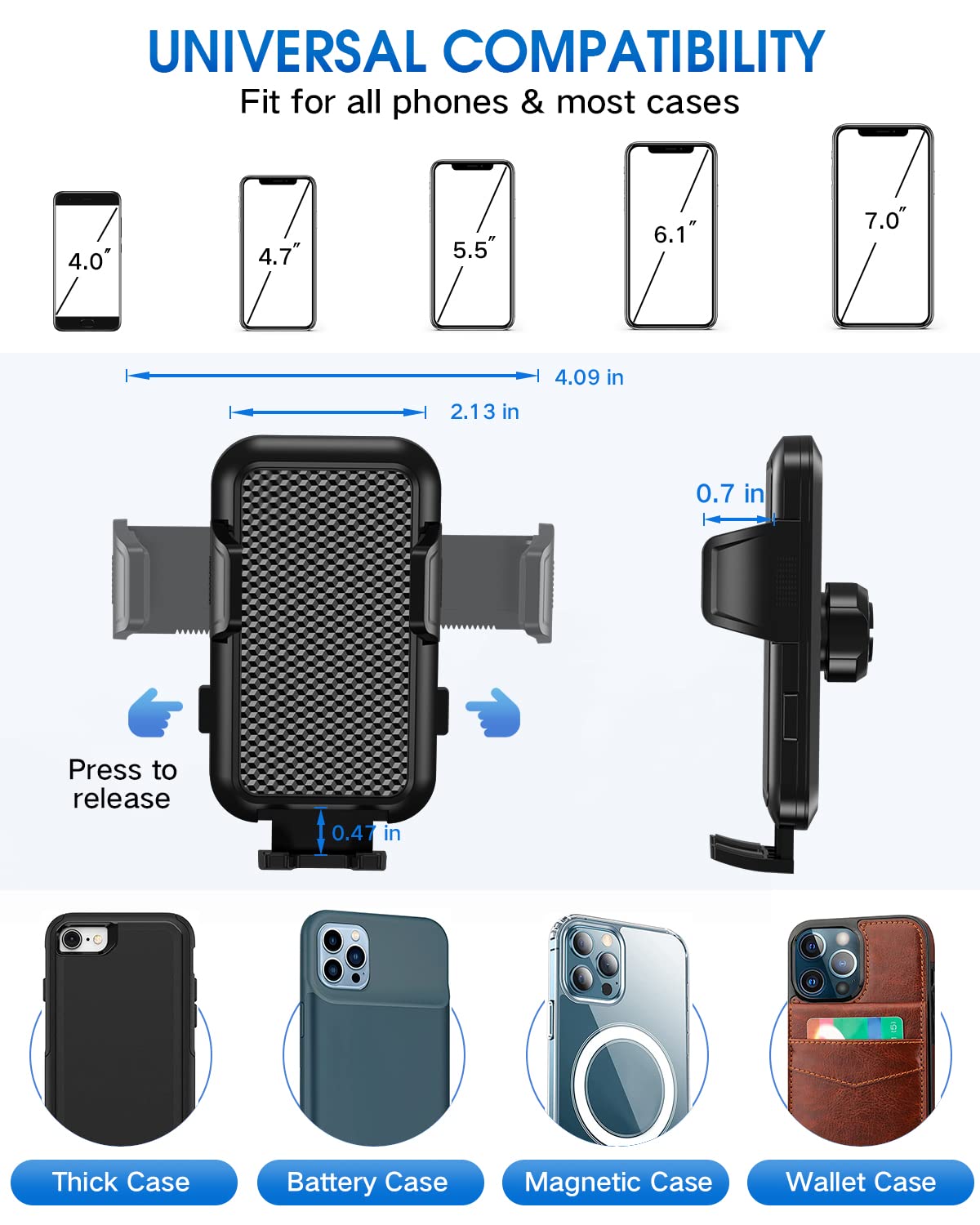 EOCAHO Car Phone Holder Mount, Upgraded Super Strong Suction Power Phone Mount for Car Dashboard Windshield Air Vent, Universal Cell Phone Holder Car Compatible with iPhone Samsung All Phones