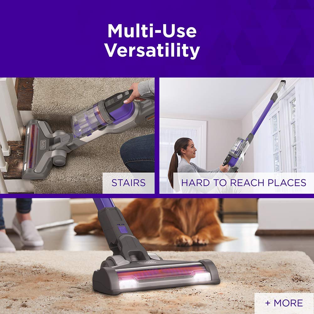 BLACK+DECKER BSV2020P POWERSERIES Extreme Pet Cordless Stick Vacuum Cleaner, Purple (Renewed)