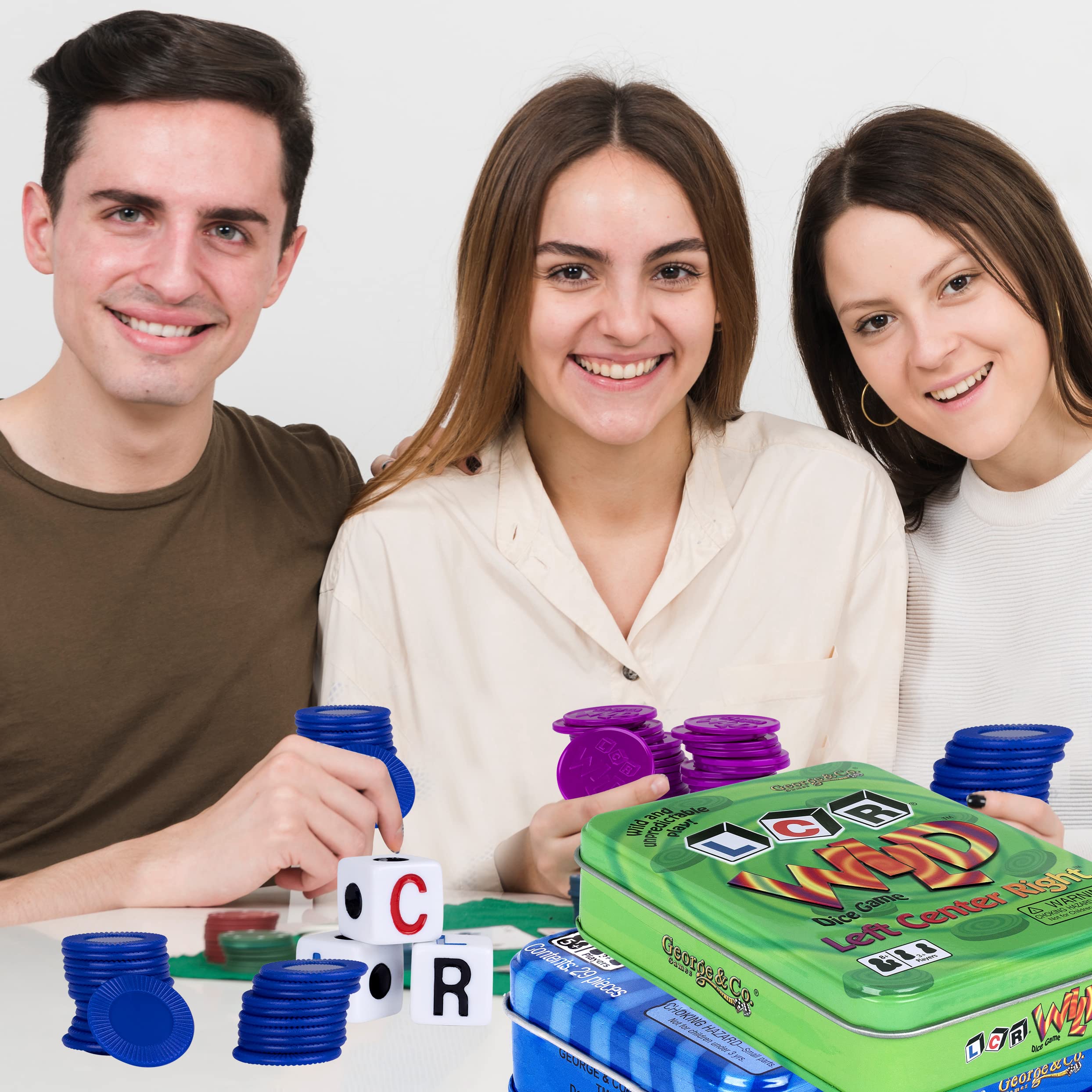 George & Company LLC LCR (Left Right Center) in Blue & Dice Game in Green Tin Gift Set Bundle - 2 Pack