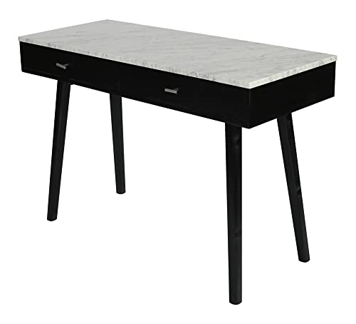 Bianco Collection Viola 44" Italian Marble Writing Desk in White and Black