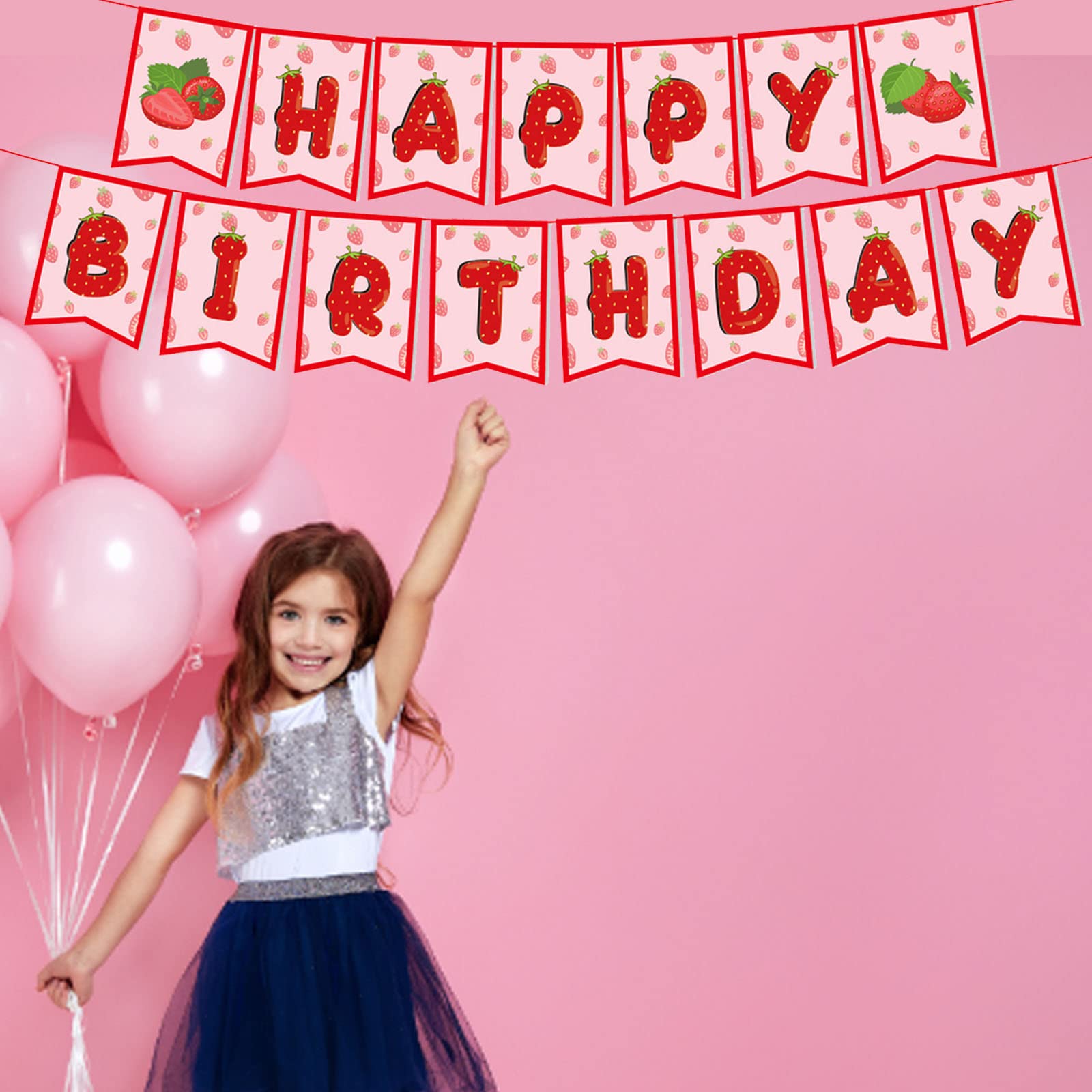 GLASNES Strawberry Happy Birthday Banner Strawberry Birthday Party Decorations Baby Shower Summer Fruit Birthday Party