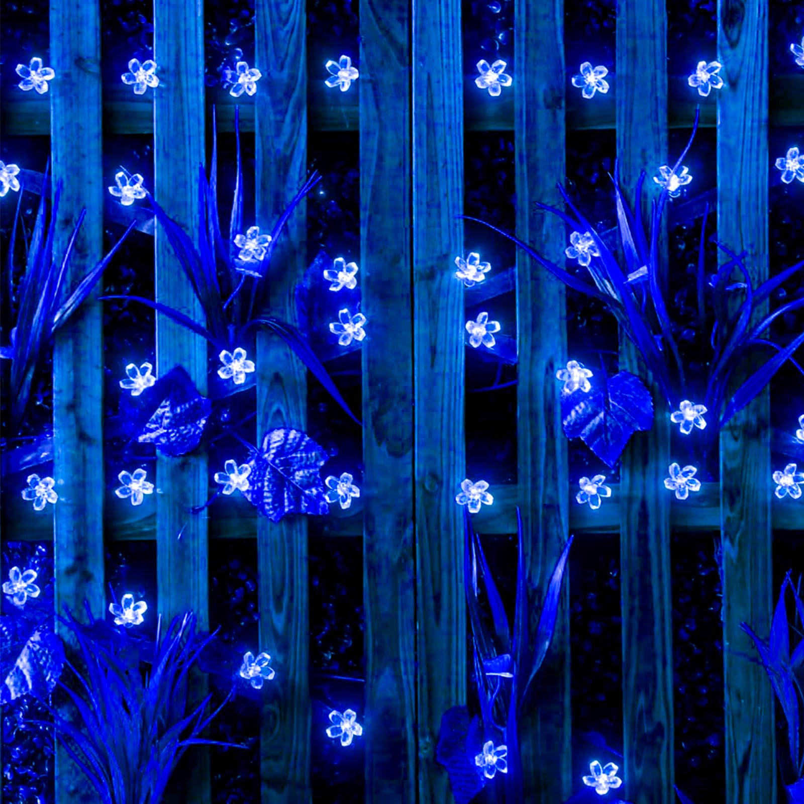 Blue Flower Fairy Lights, 33ft 100 LED Plug in Christmas Tree Light Home Decor, Wedding Party Decorative Artificial Flower Strings for Garden Patio Fence Yard Spring Outdoor DIY Decoration (Blue)
