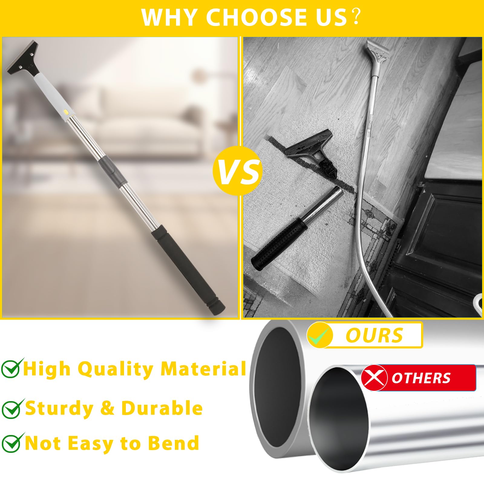 Floor Scraper Long Handle Heavy Duty, Floor Scraper Blades 4 inch scraper tool kitchen 31-61โ Thickened Steel Sharp Blades Free Extra 10PCS Metal Paint Scraper Ideal for Cleaning.(1, black)