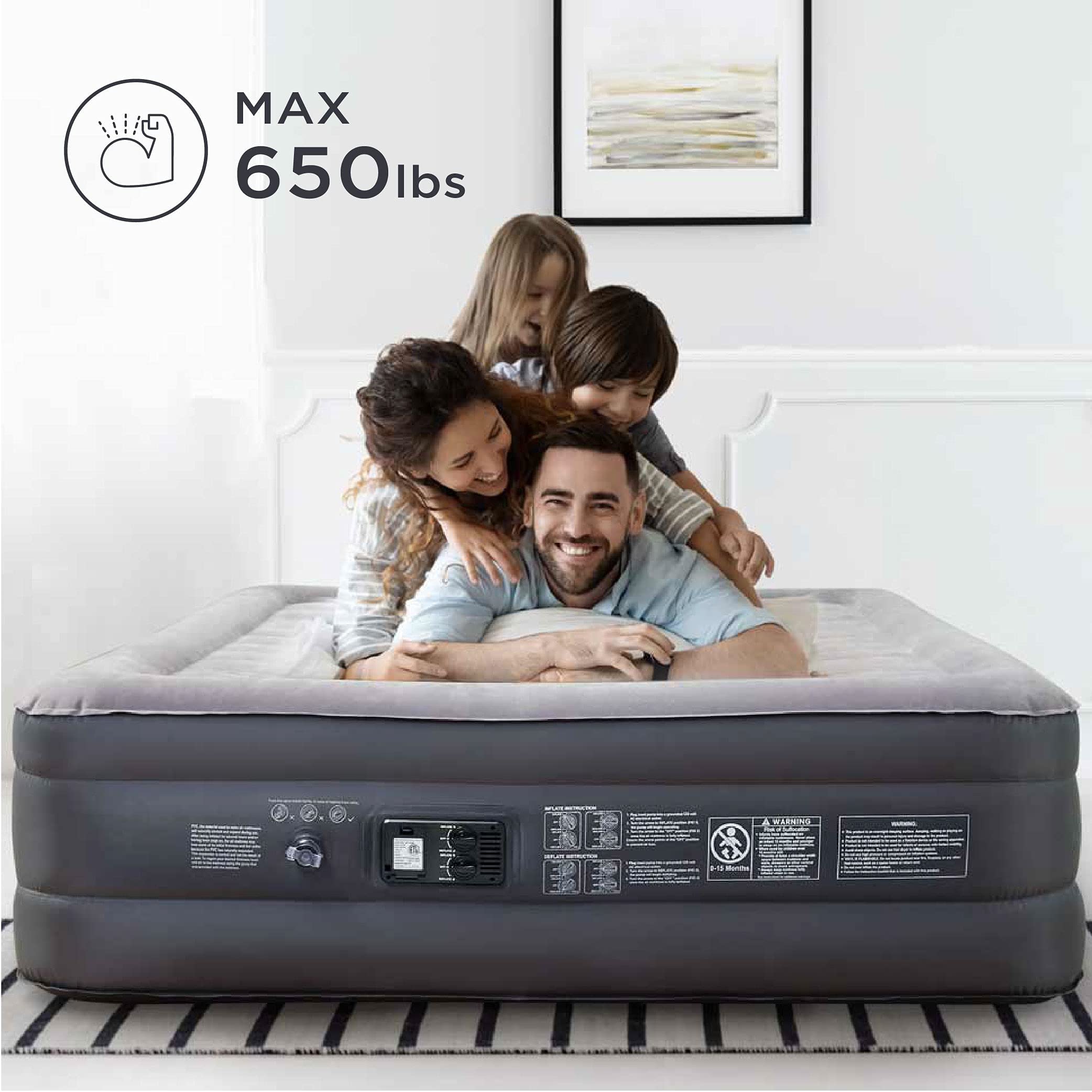 Bedsure Queen Air Mattress with Built in Pump Raised - 18" Inflatable Mattress, Double Air Beds for Camping and Indoor Use