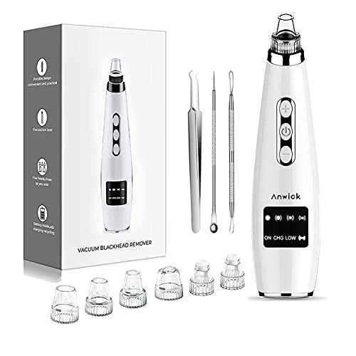 Blackhead Remover Pore Vacuum - Upgraded Strong Suction Electric Pore Cleanser Beauty Device for Deep Facial Skin Cleaning - 5 Adjustable Suction, 6 Different Replacement Probes, USB Rechargeable