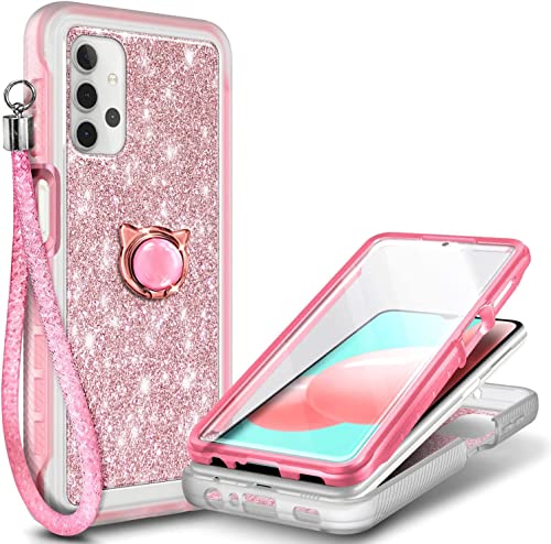 NGB Supremacy Compatible with Samsung Galaxy A23 4G/5G Case, Full Body Protection with [Built-in Screen Protector] Ring Holder/Wrist Strap, Slim Fit Shockproof Bumper Durable Cover (Rose Gold)