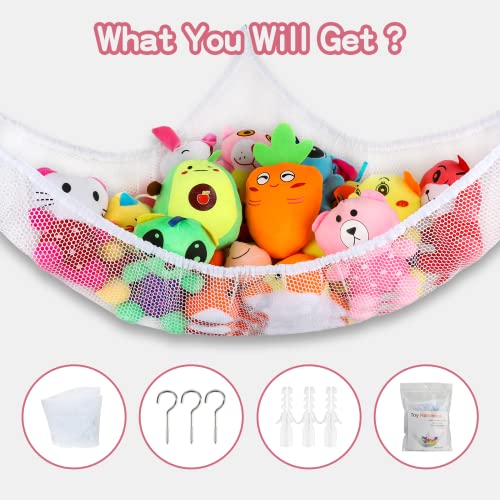 Stuffed Animal Net or Hammock Toy Hammock Macrame Large Corner Mesh Toy Storage Hanging Wall, Stuffed Animal Holder Nursery Organizer for Kids Bedroom (70x47x47 in)