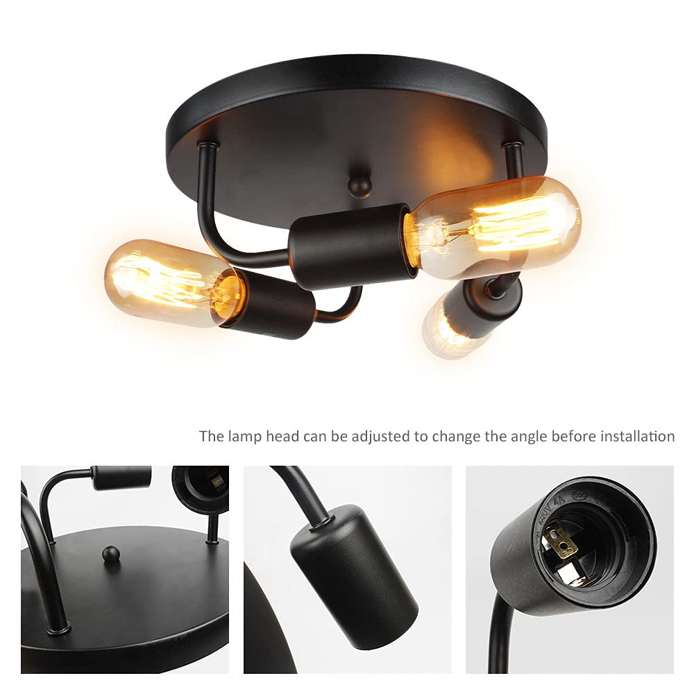 ASCELINA Semi Flush Mount Ceiling Light, β3-Light Industrial Black Matte Light Fixtures Ceiling Mount (A)