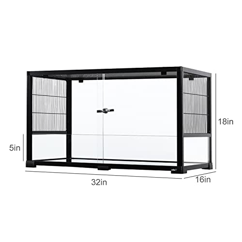 OIIBO Large Glass Hamster Cage, 40 Gallon Deluxe Big Hamster Cage 32" L x 16" W x 18" H Chew-Proof Small Animals Habitat with Front Sliding Door, Full View Hamster Cage