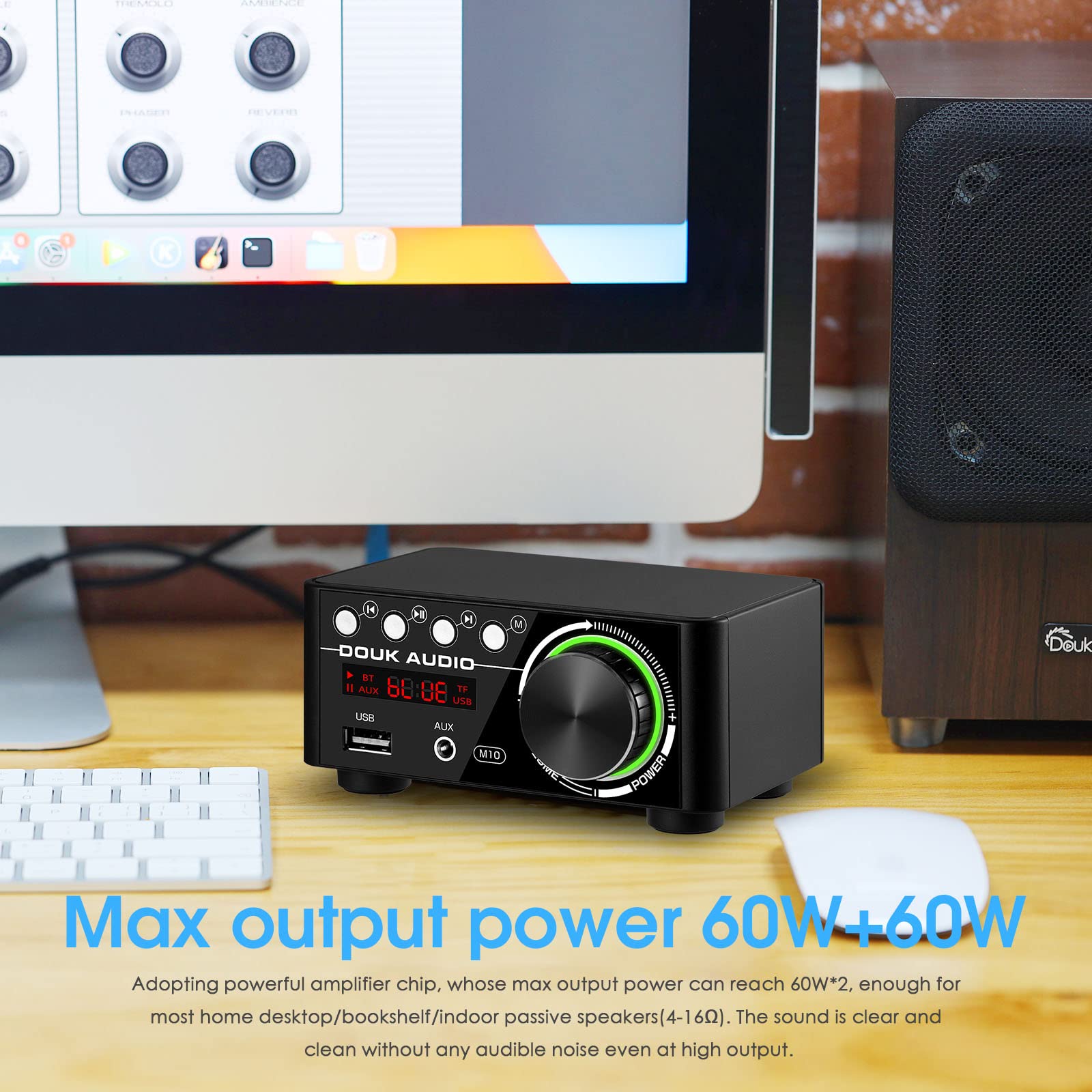 Douk Audio 120W Mini Bluetooth 5.0 Power Amplifier 2.0 Channel Hi-Fi Stereo Class D Audio Amp Wireless Receiver TF USB Home Speaker (Upgrade Version) (Black)