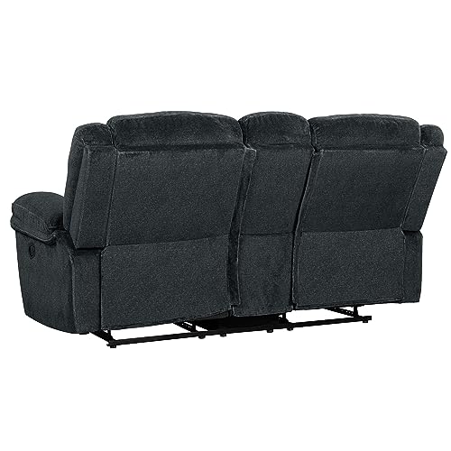 FULife Oversized Manual Motion Recliner 2 Seaters Sofa Wall Hugger Chair Double Reclining Sectional Couch Loveseat Lounge Sofá with USB Ports,Power Sockets,Center Storage Console&Cup Holders