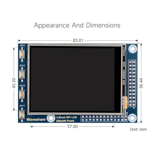 Waveshare 2.8inch Resistive Touch Screen TFT LCD, Compatible with Raspberry Pi 5/4B/3B/Zero/Zero W/Zero 2W/Pico/Pico W/Pico WH, 320x240 Resolution