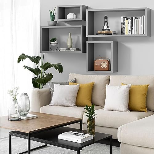 Kaboon Square Cube Floating Shelves Set2, Display Shelves Wall Mount 7.75" D x 12.5" W x 12.5" H, (Gray, 2 Cubes)