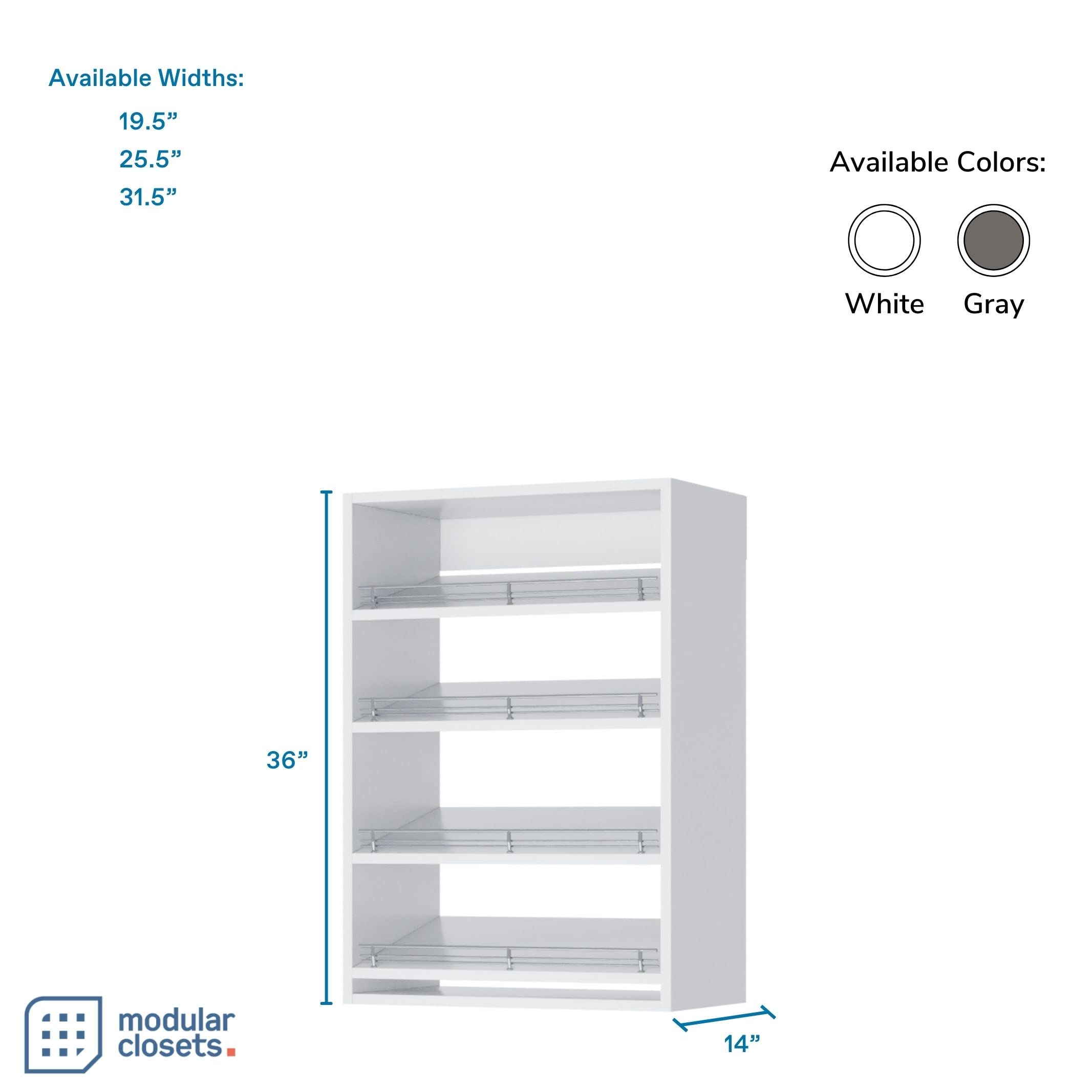 Short Closet Shelves Tower - Modular Closet System with Shoe Shelves (4) - Corner Closet System - Closet Organizers and Storage Shelves (White, 19.5 inches Wide) Closet Shelving