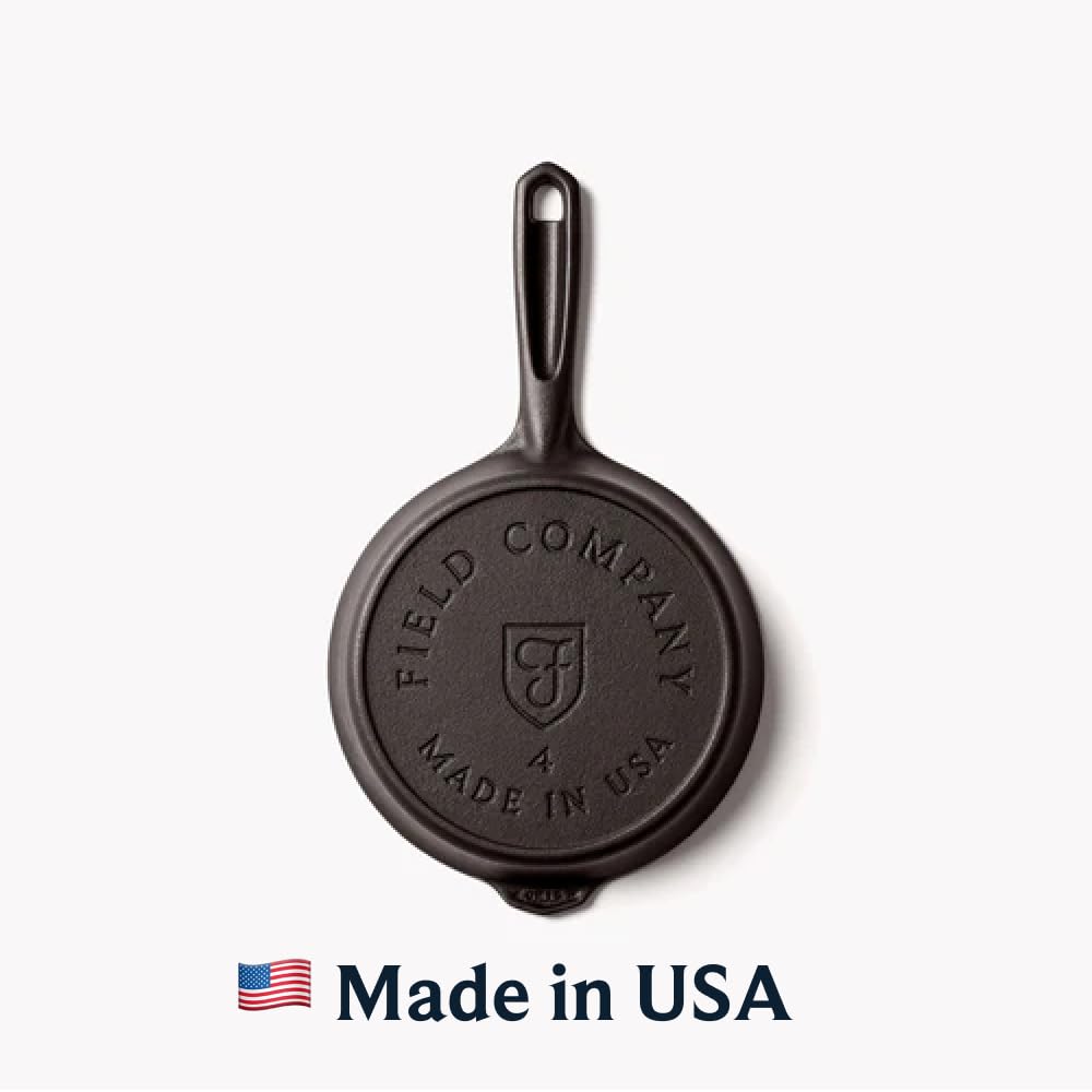 Field Company No.4 Cast Iron Skillet, 6 ¾ inches—Smoother, Lighter, Made in USA, Vintage Design, Preseasoned