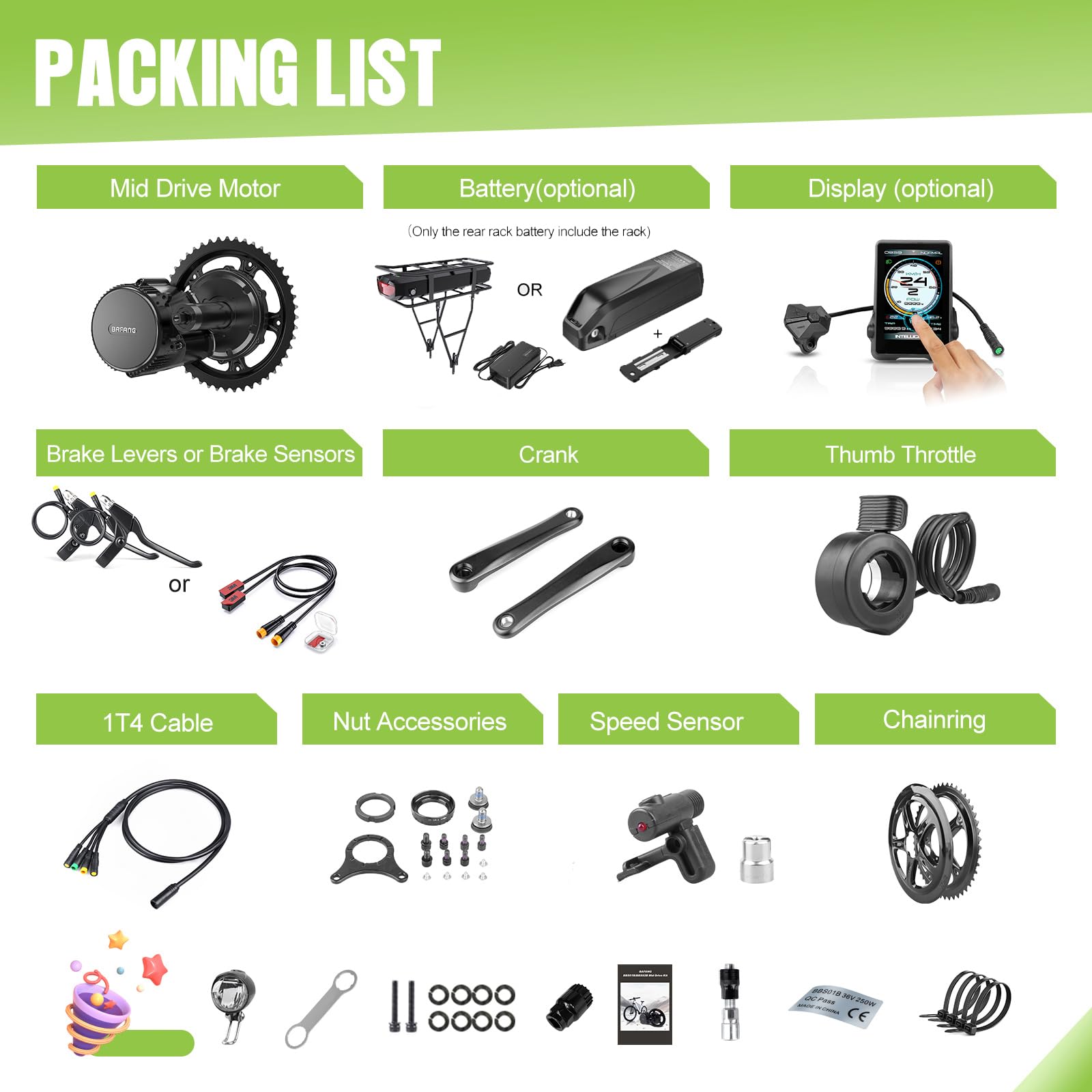 BAFANG BBS02B 48V 750W Mid Drive Kit with Battery Optional 8fun eBike Conversion Kit with LCD Display (C18 Display, Motor kit+42T Chainring+Shark Battery 52V 14Ah)