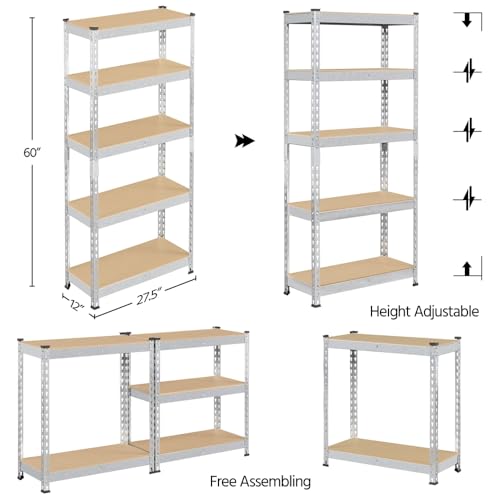 CFSAFK 5-Shelf Boltless & Adjustable Steel Storage Shelf Unit, Silver, Holds up to 330 lb Per Shelf, 4 Pack