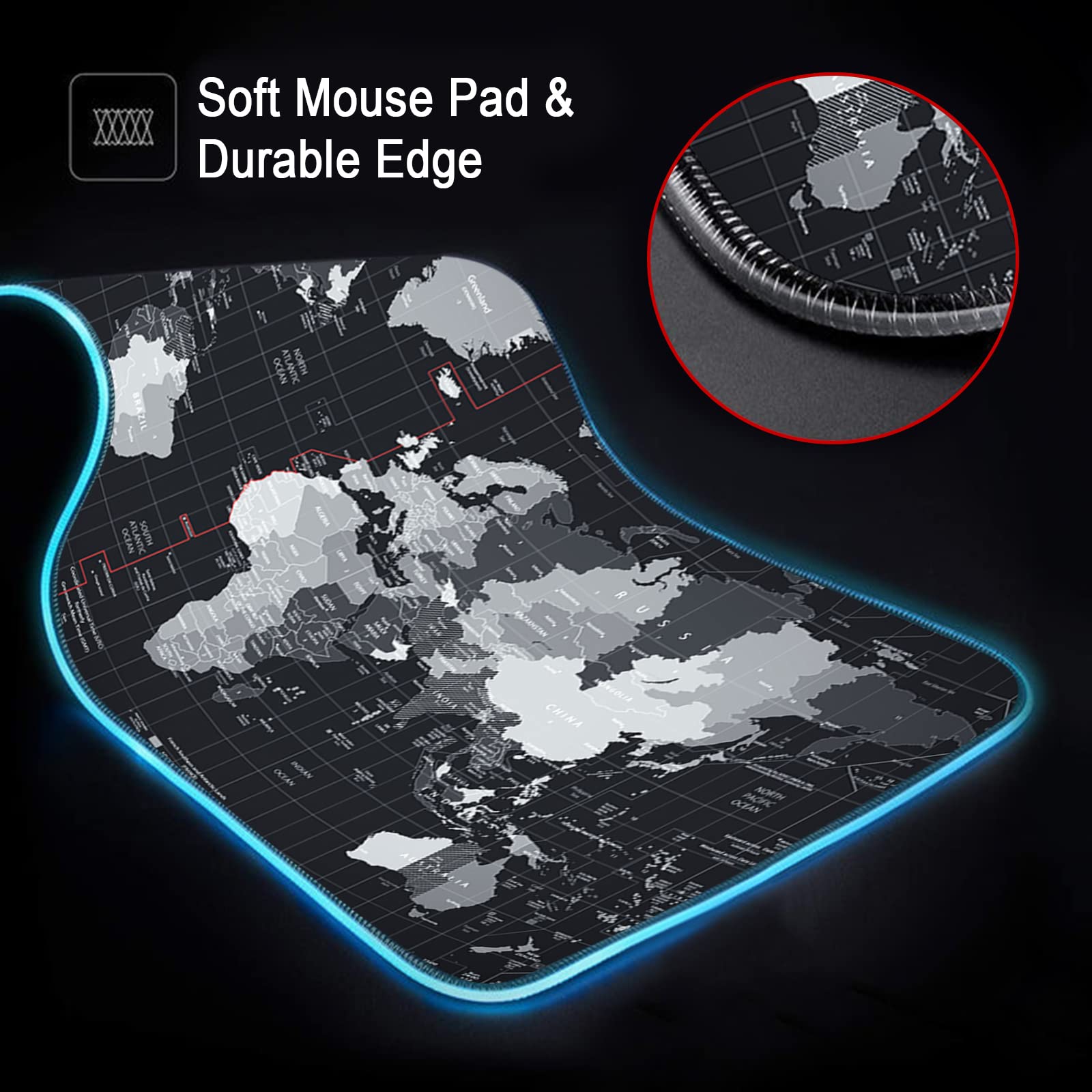 Roxooze Gaming Mouse Pad,Extra Large RGB Mouse Pad with Non-slip Rubber Base,Extended XL Led Desk Mat Ultra Smooth Surface Waterproof for Computer Laptop Home PC Gamer 35.43 x 15.75inch(World Map)
