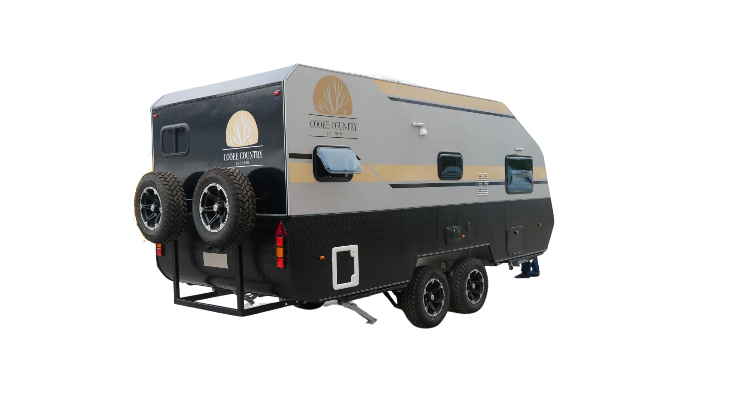 Offroad Caravans Trailer with Bedroom/Living Room/Bathroom and Kitchen.White and Black Color.