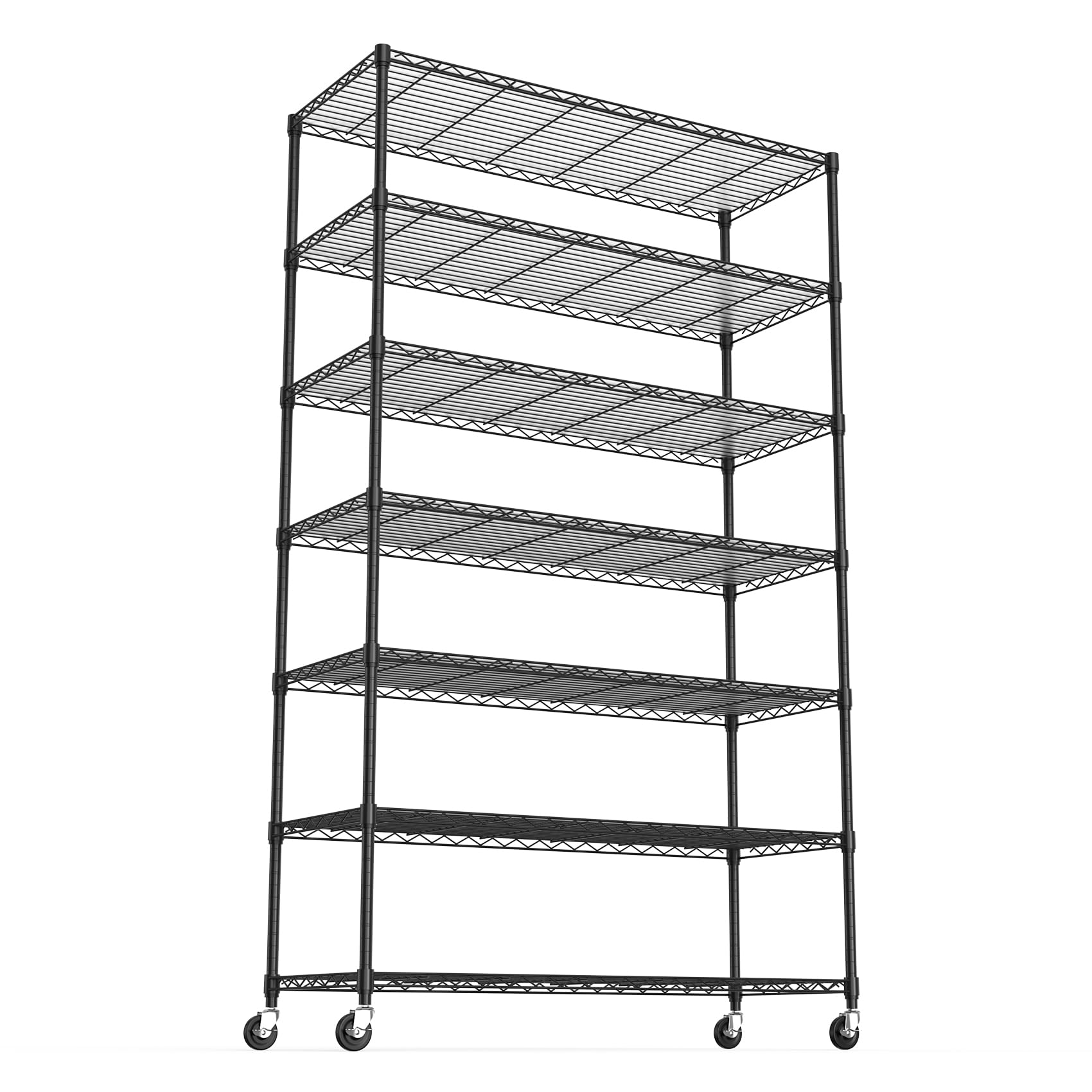 Black NSF 7 Tier Metal Shelf Wire Shelving Unit, 2450lbs Heavy Duty Adjustable Storage Rack with Wheels & Shelf Liners for Closet Kitchen Garage Basement Commercial Shelving - 82" H x 48" L x 18" D