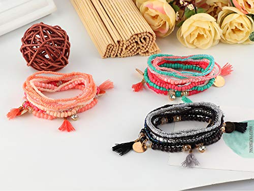 MILACOLATO 6Sets Boho Bead Bracelets Set Multilayered Stackable Bracelets Comfortable Stretch Bracelets Multicolor Bohemian Charm Bracelets for Women Girls