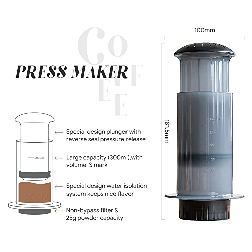 RECAFIMIL Coffee Press Maker -New Desgin Quickly Makes Delicious Coffee Without Bitterness - 1 to 3 Cups Per Pressing