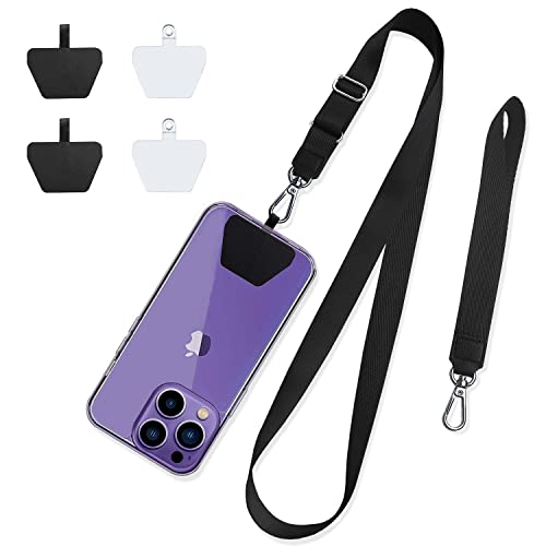 GAKI Store Phone Lanyard - 4 pads (transparent n black), Adjustable Neck and Wrist Strap, Phone Lanyards For Around The Neck - Cell Phone Lanyard for Anyone - Compatible with All Smartphone (Black #2)