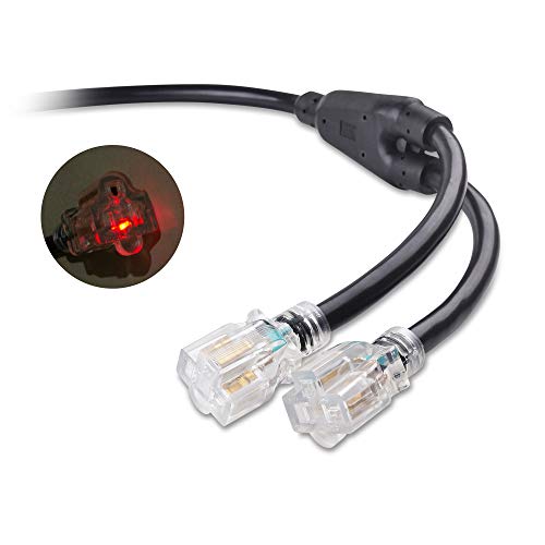 Cable Matters LED-Lit 3 Prong 30 Amp to 15 Amp Adapter for Generator (30 AMP to 110 Adapter Splitter) 3 Feet - NEMA L5-30P to 2X 5-20R